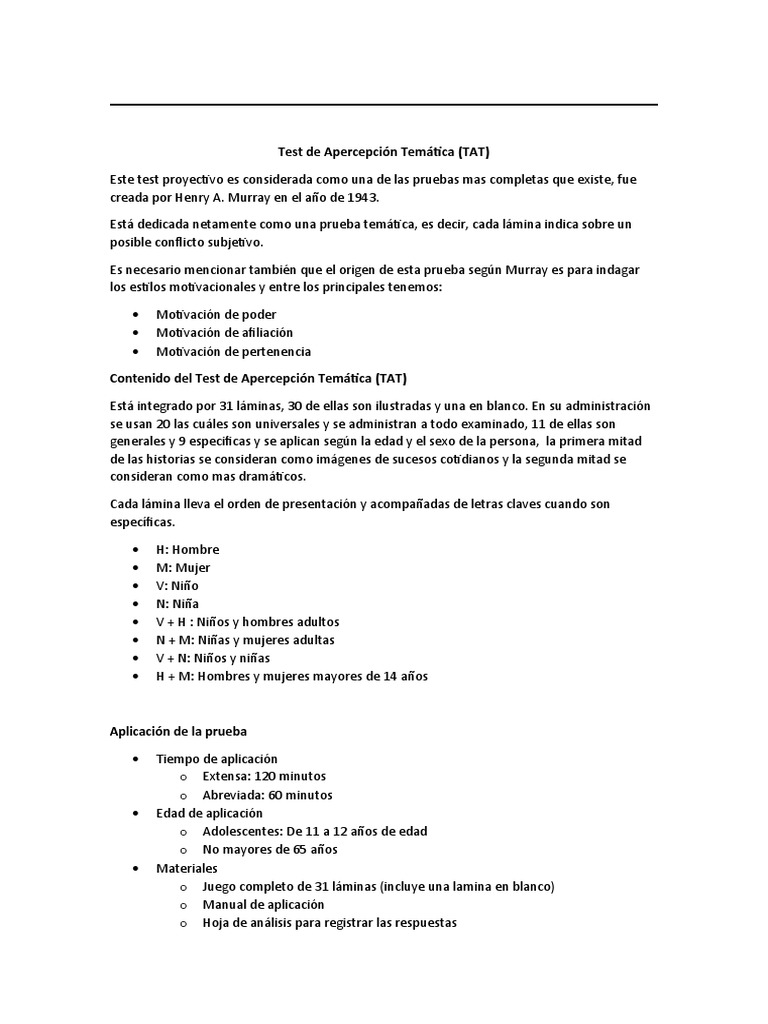 Test de Apercepción Temática TAT | PDF | Validez (Estadísticas ...