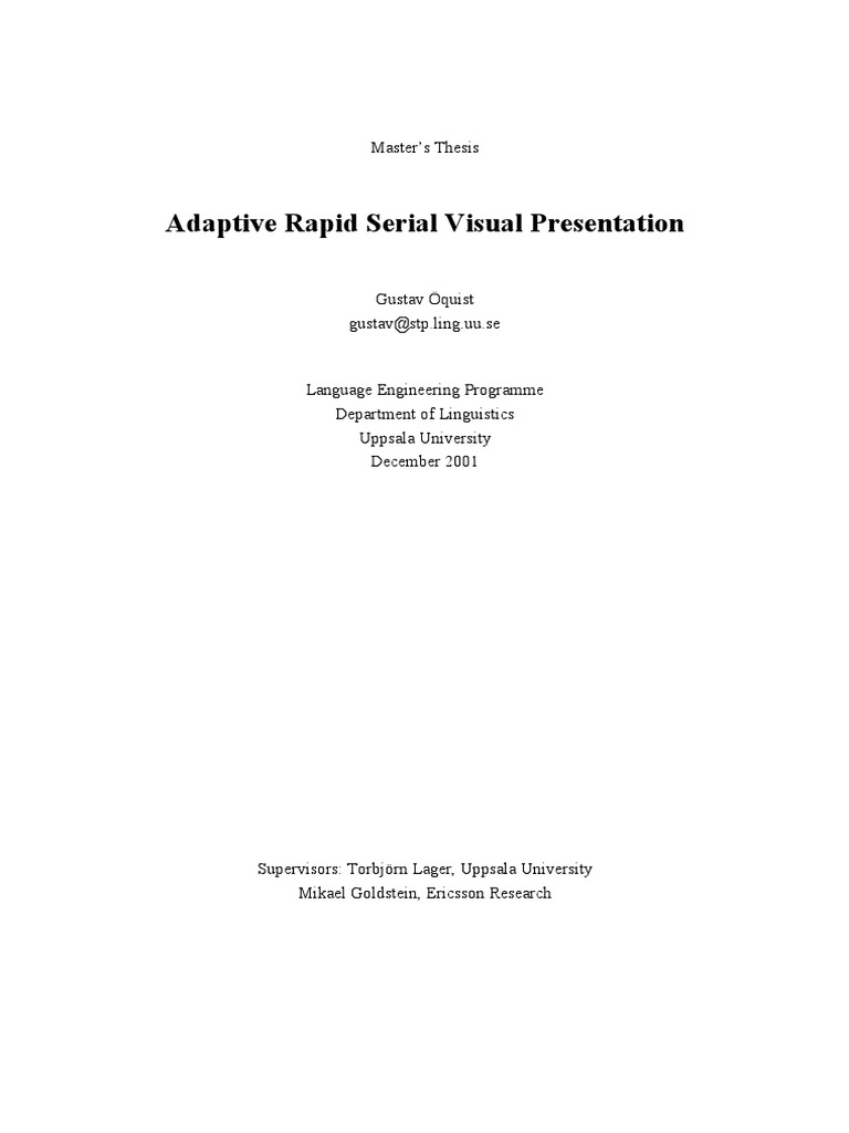 Adaptive Rapid Serial Visual Presentation: Master's Thesis | PDF ...