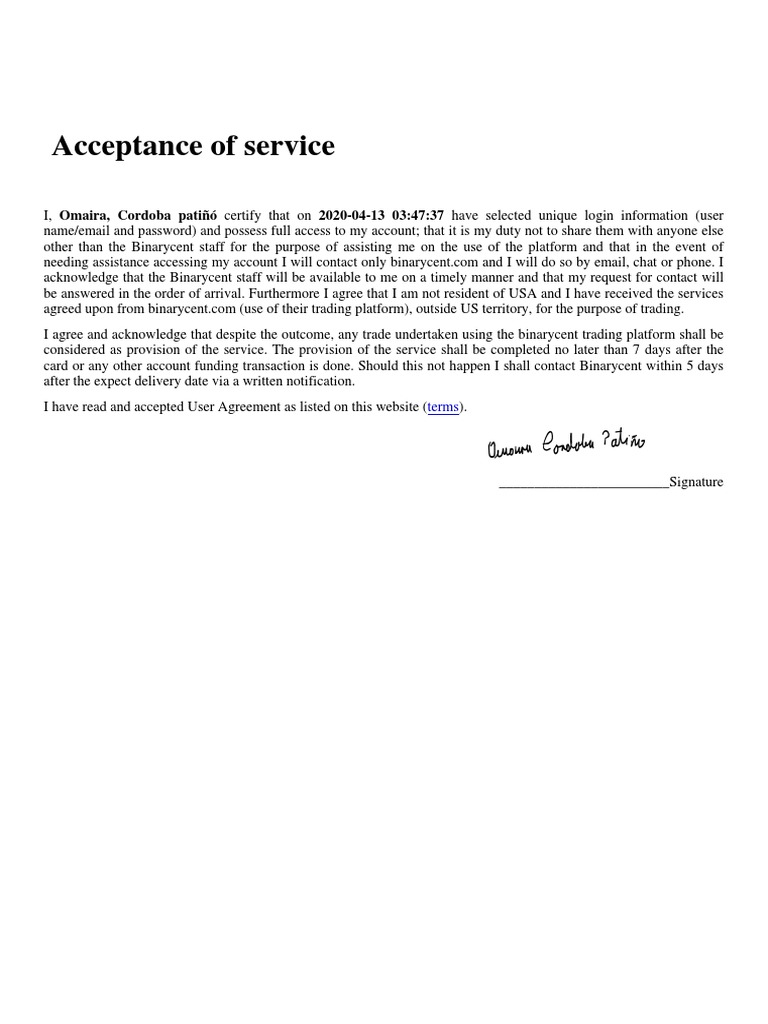 Acceptance of Service: Terms | PDF