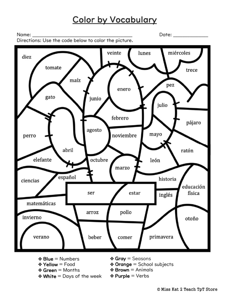 Color by Vocabulary Worksheet | PDF