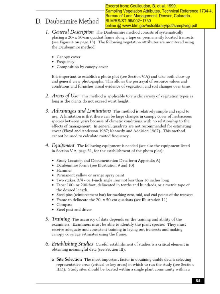 Daubenmire Method for Vegetation Analysis | PDF | Student's T Test ...