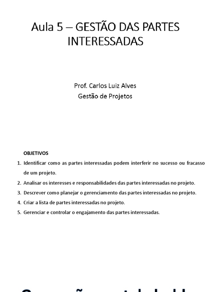 Análise e Gestão de Partes Interessadas | PDF | Gestão de projetos ...