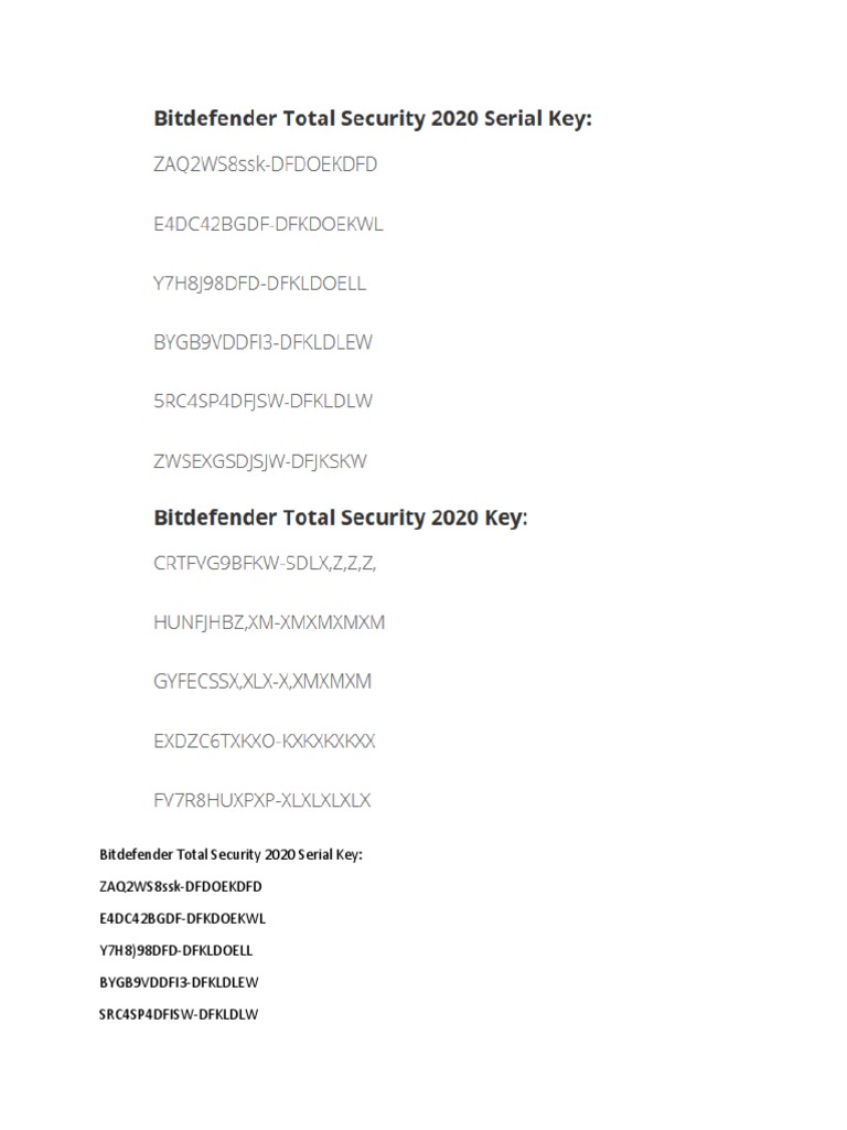 Bitdefender Total Security 2020 Serial Key | PDF