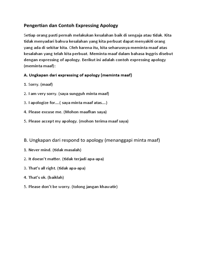 Pengertian Dan Contoh Expressing Apolog Bahasa Inggris | PDF