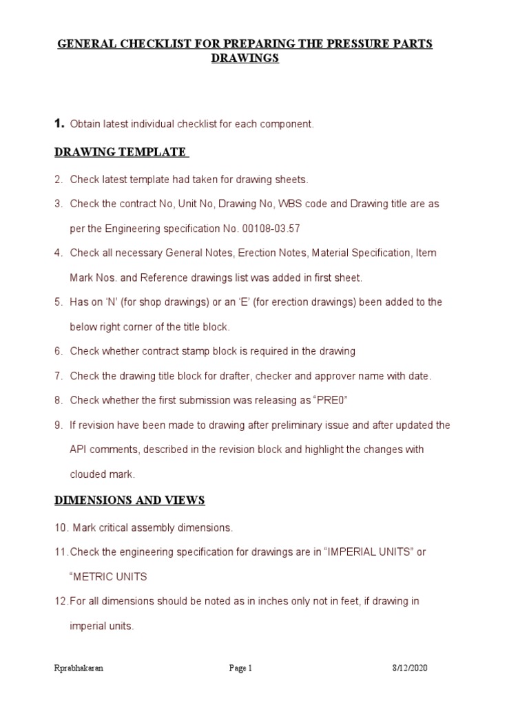 Pressure Parts Drawing Checklist | PDF | Specification (Technical Standard)