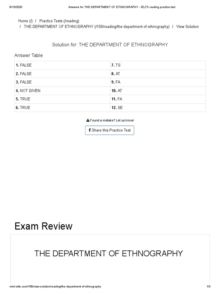 IELTS Reading: Ethnography Answers | PDF | International English ...