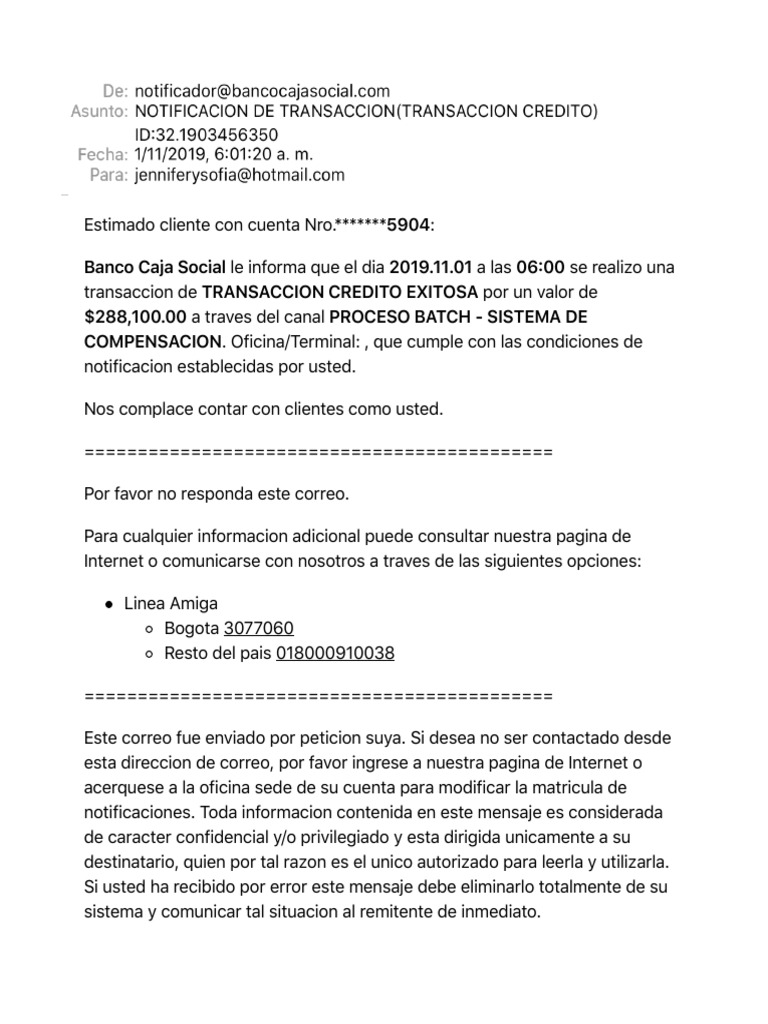 Notificacion de Transaccion (Transaccion Credito) Id32.1903456350 PDF | PDF