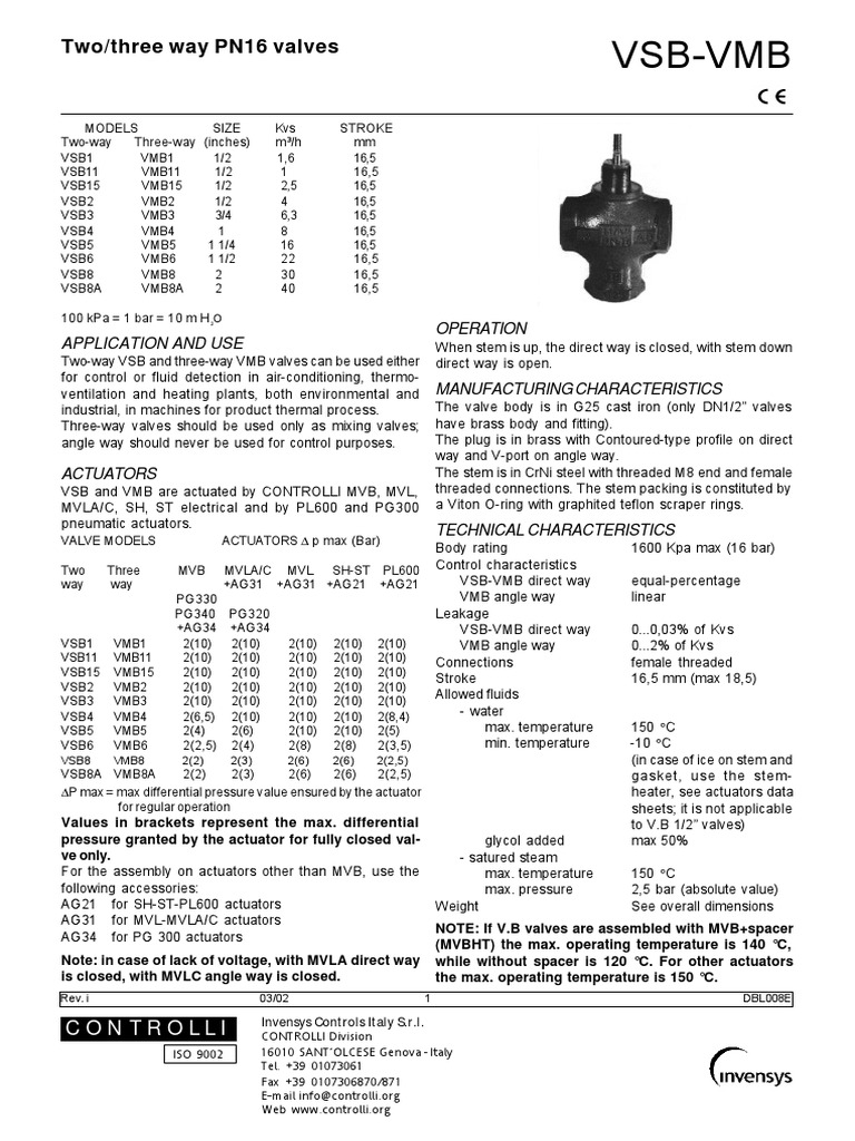 Controlli VSB VMB mvb56 | PDF | Valve | Actuator