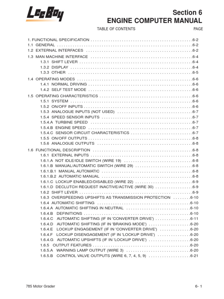 LeeBoy 785 Grader Engine Computer Manual1 | PDF | Automatic ...