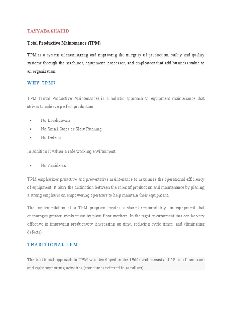 Total Productive Maintenance | PDF | Reliability Engineering | Business ...