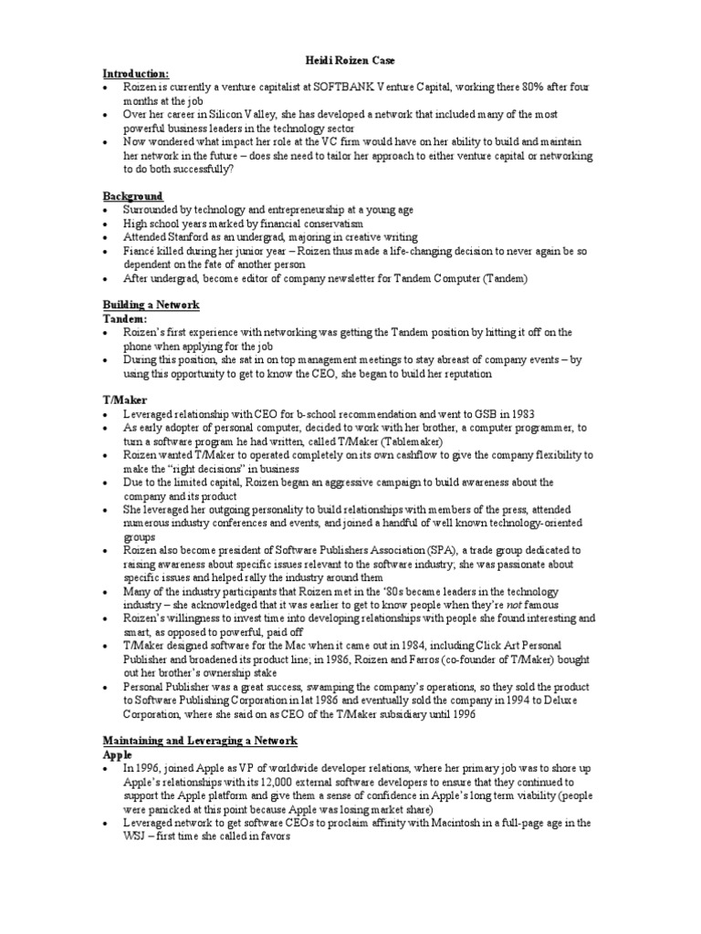 Heidi Roizen Case | PDF | Venture Capital | Corporate Finance