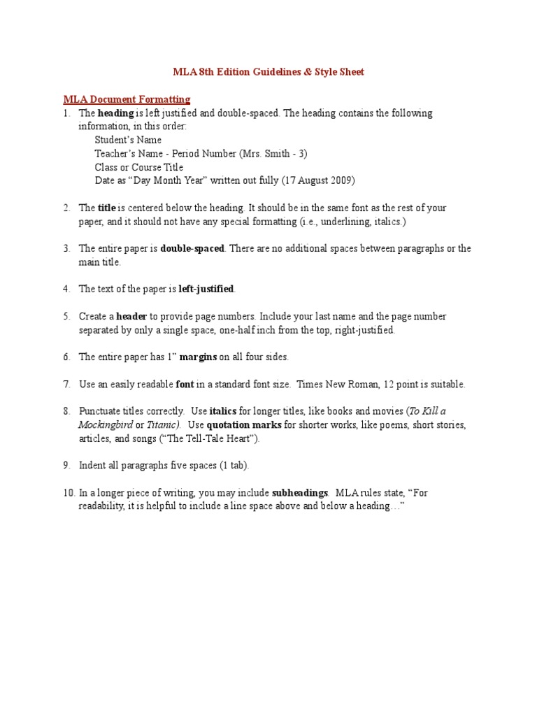 Mla Style Sheet Guidelines | PDF | Acupuncture | Citation
