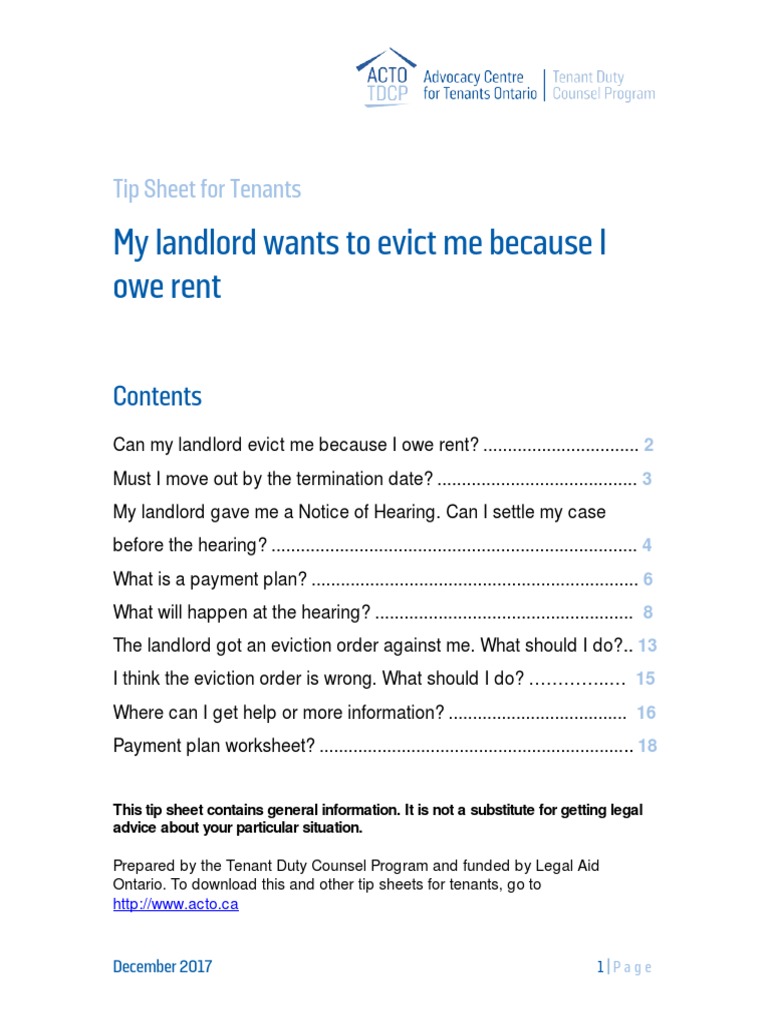 My Landlord Wants To Evict Me Because I Owe Rent: Tip Sheet For Tenants ...