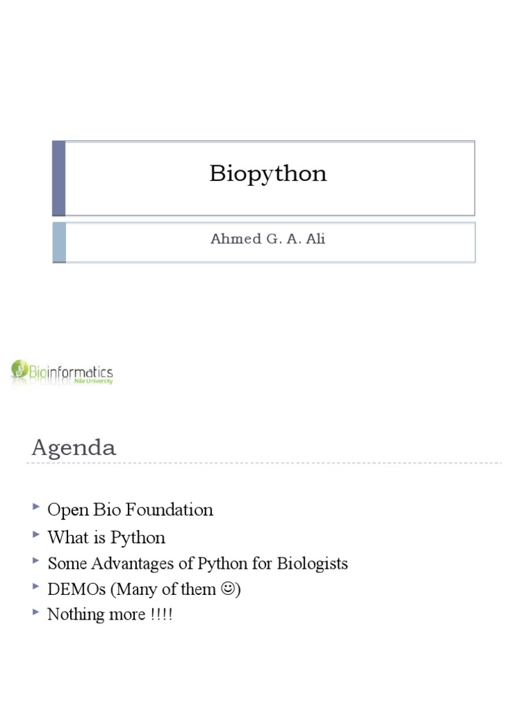 Biopython Ahmed G A Ali Download Free Pdf Python Programming Language National Center 