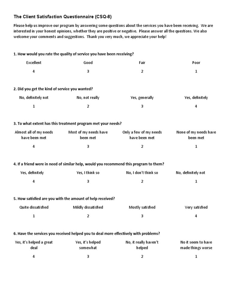 The Client Satisfaction Questionnaire (CSQ-8) | Download Free PDF ...