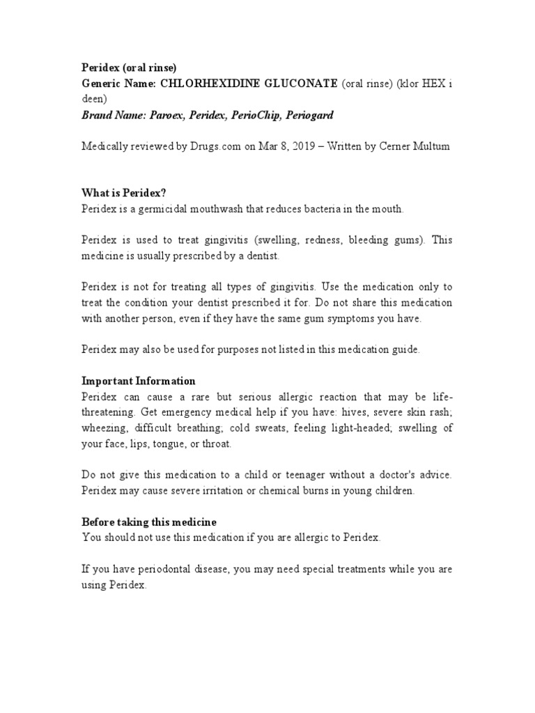Peridex (Oral Rinse) | PDF | Mouth | Medicine