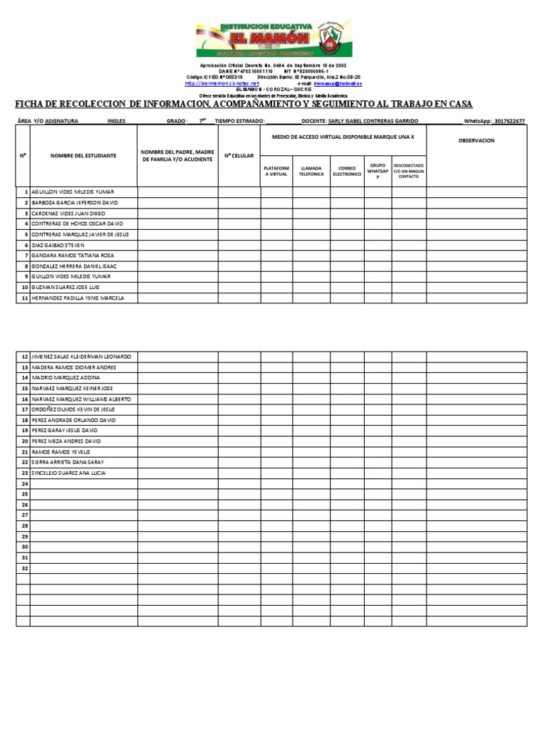 7°3 Lista Seguimiento Septimo 03 INEMA | PDF