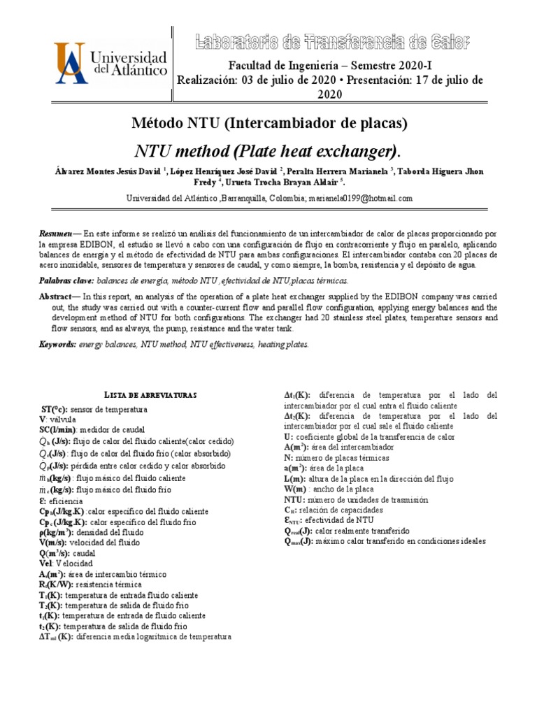 Método NTU (Intercambiador de Placas) | PDF | Intercambiador de calor | Calor