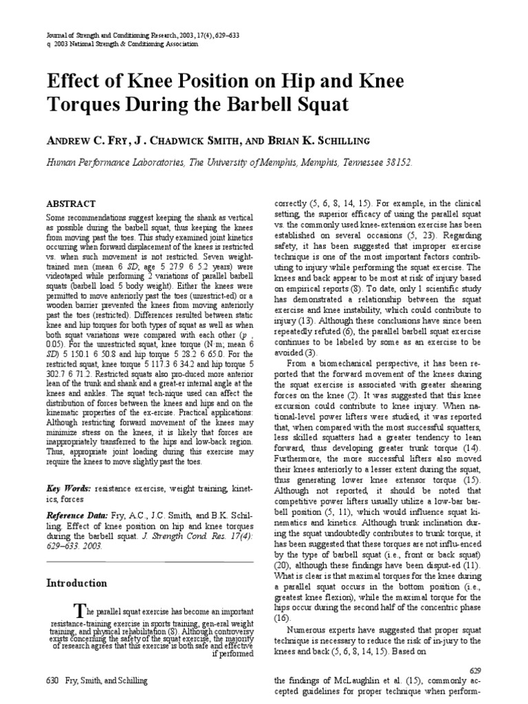 Effect of Knee Position On Hip and Knee Torques During The Barbell ...