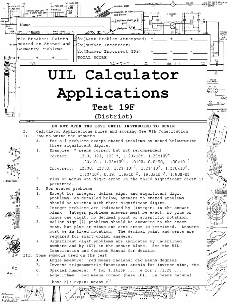 UIL Calculator Test Guide | PDF | Trigonometric Functions | Elementary ...