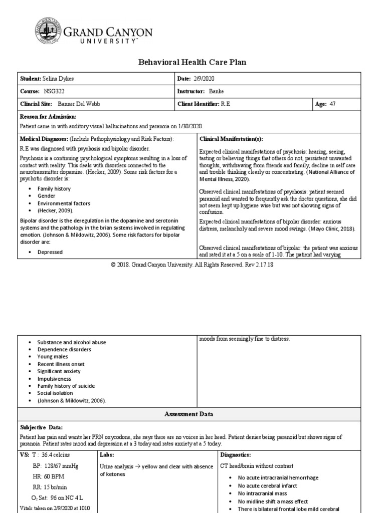 Behavioral Health Care Plan | PDF | Mental Disorder | Psychosis