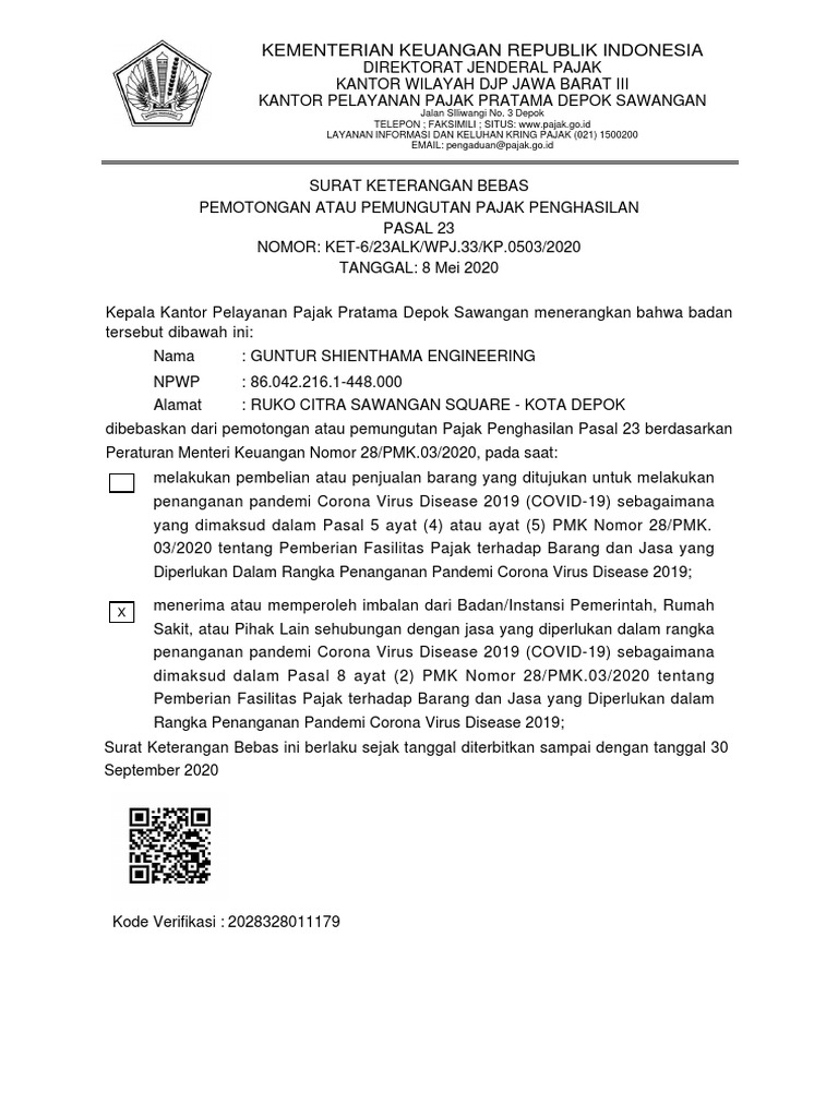 Cetakan SKB PPH Pasal 23 (PMK 28 2020) - 2 PDF | PDF