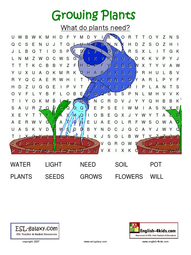 Plants Word Search Puzzle - ESL Galaxy | PDF
