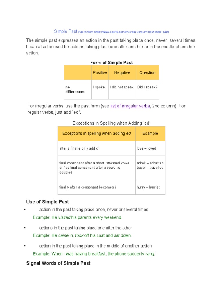 Simple Past Grammar | PDF