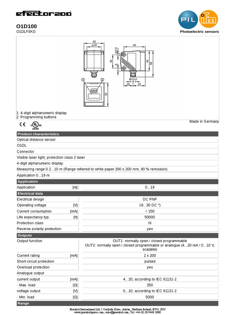 IFM 01D100 Laser Photoelectric Sensor | PDF | Laser | Power Supply