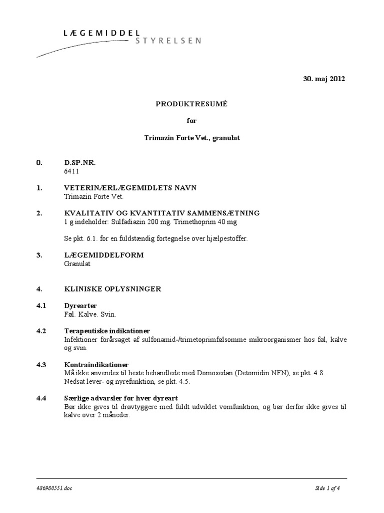 Trimazin Forte Vet., Granulat 200 + 40 MG-G | PDF