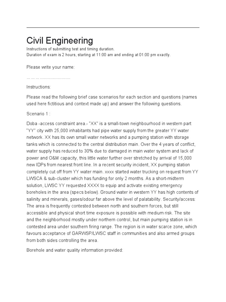 WASH Written Test | PDF | Wash | Sanitation