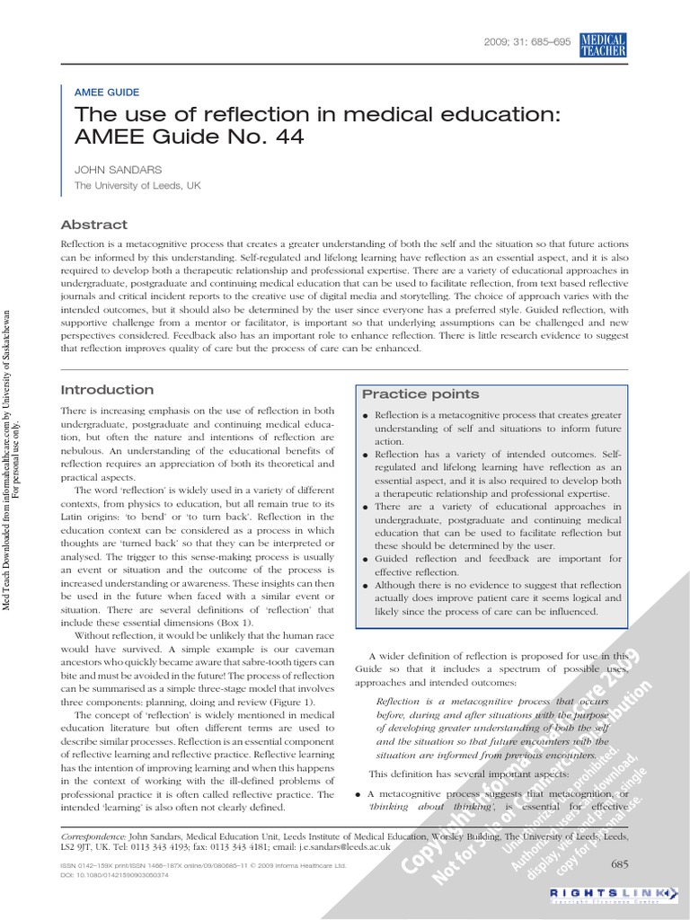 The Use of Reflection in Medical Education: AMEE Guide No. 44 | PDF