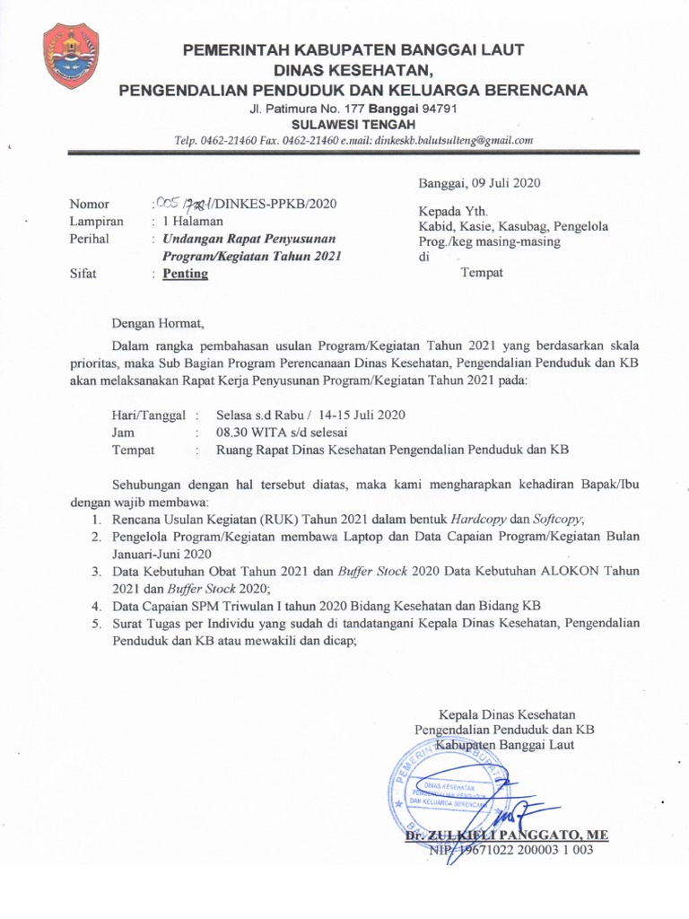 Undangan Rapat Penyusunan Program Kegiatan 2021 | PDF