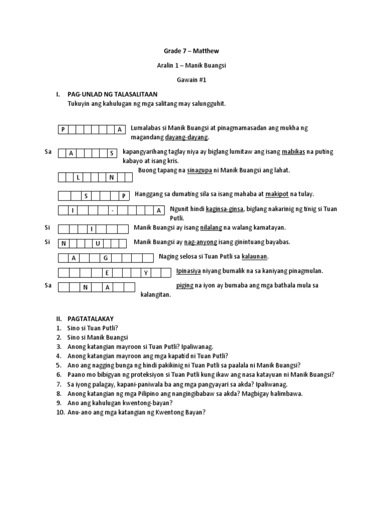 Grade 7 - Gawain #1 | PDF