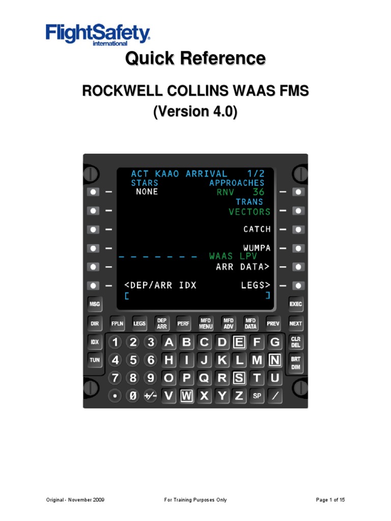 Rockwell Collins WAAS FMS (Version 4.0) Quick Reference | PDF | Global ...
