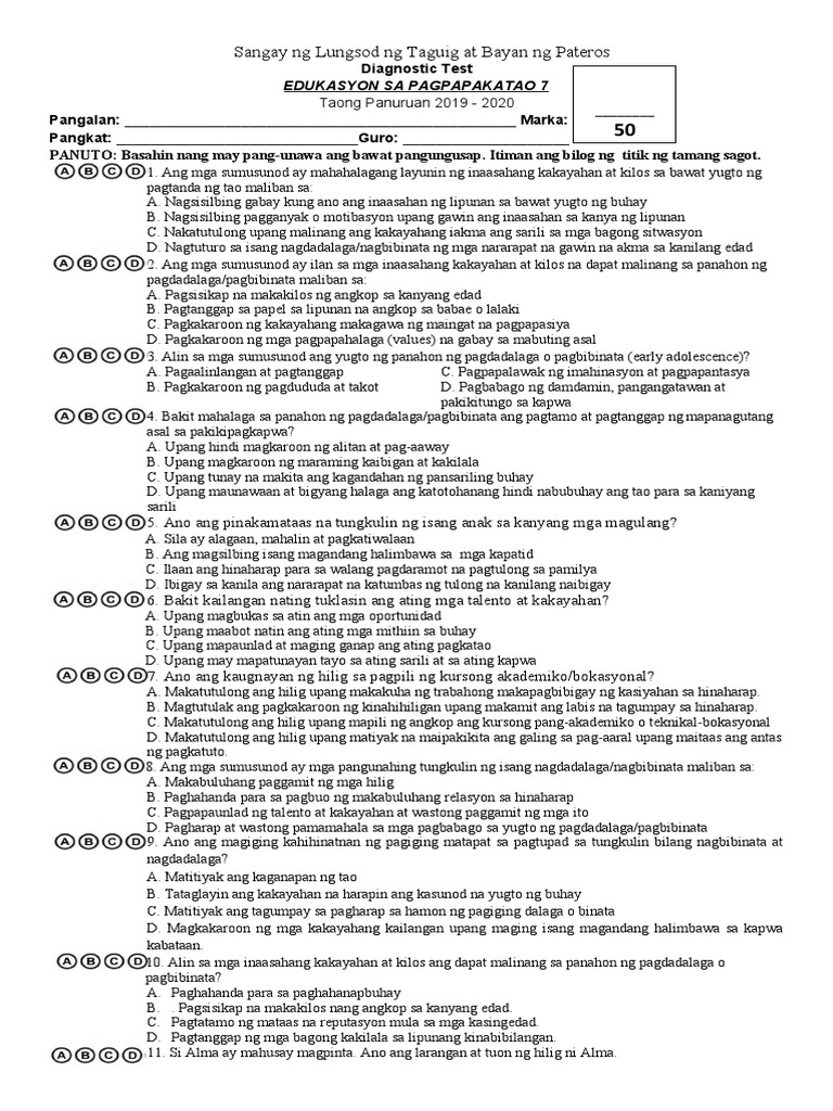 EsP-7-DIAGNOSTIC-TEST 1 | PDF