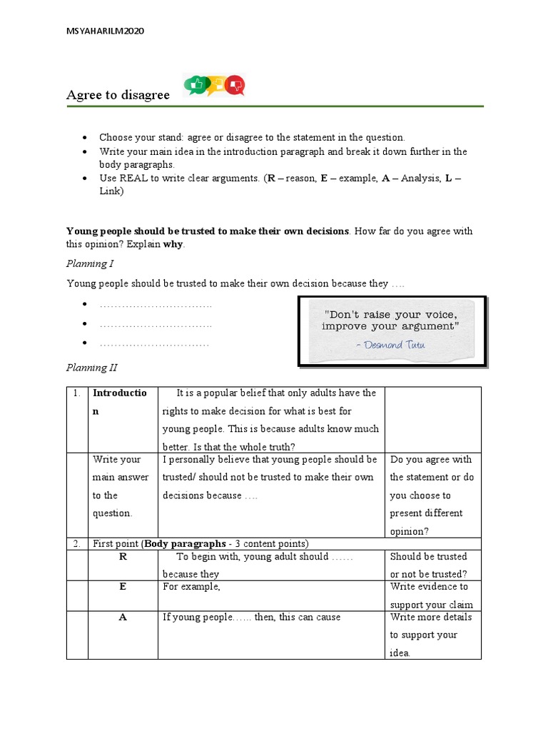 Agree To Disagree - Argumentative Writing | PDF | Argument | Reason