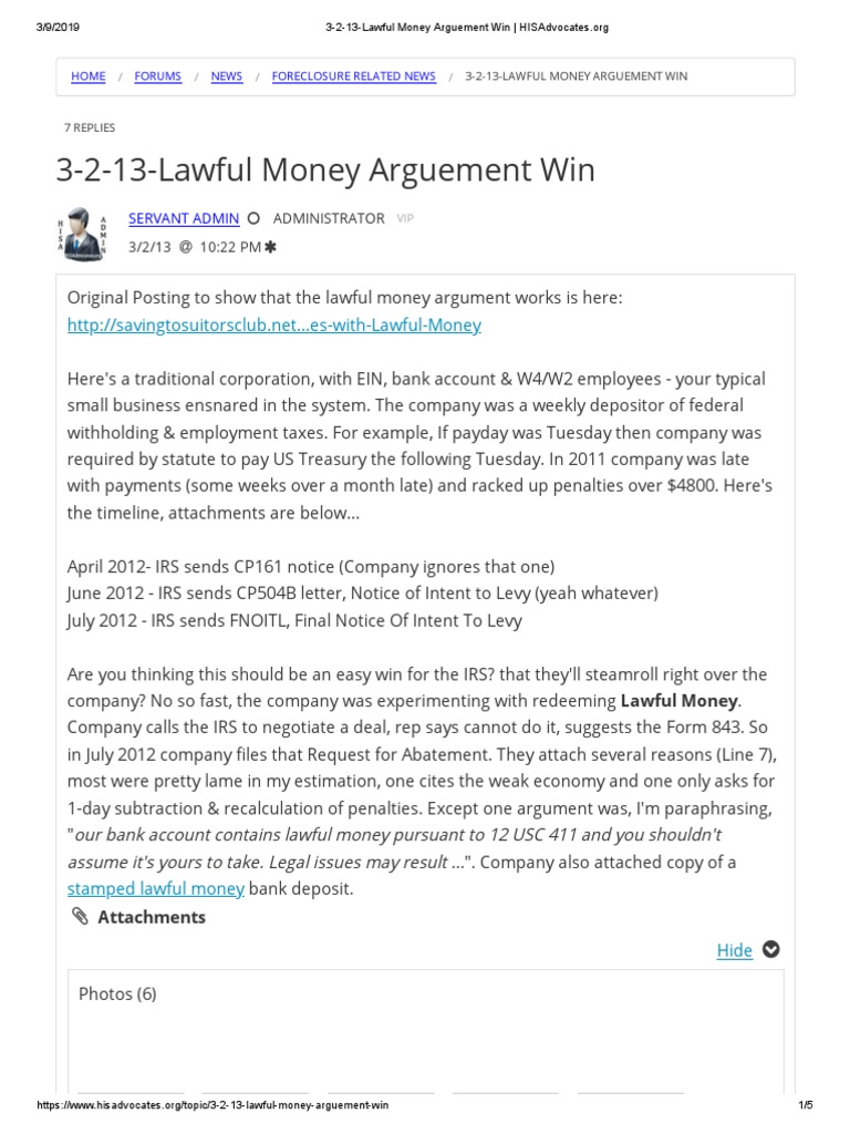 3-2-13-Lawful Money Arguement Win | PDF | Federal Reserve | United ...