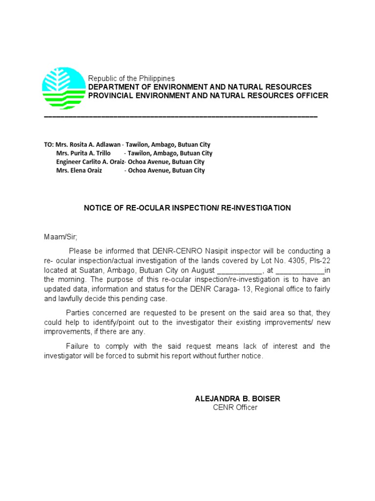 Notice of Re-Ocular Inspection | PDF | Social Science | Law