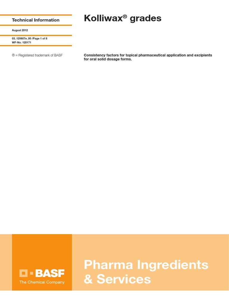 Pharma Ingredients & Services: Kolliwax Grades | PDF | Tablet (Pharmacy ...