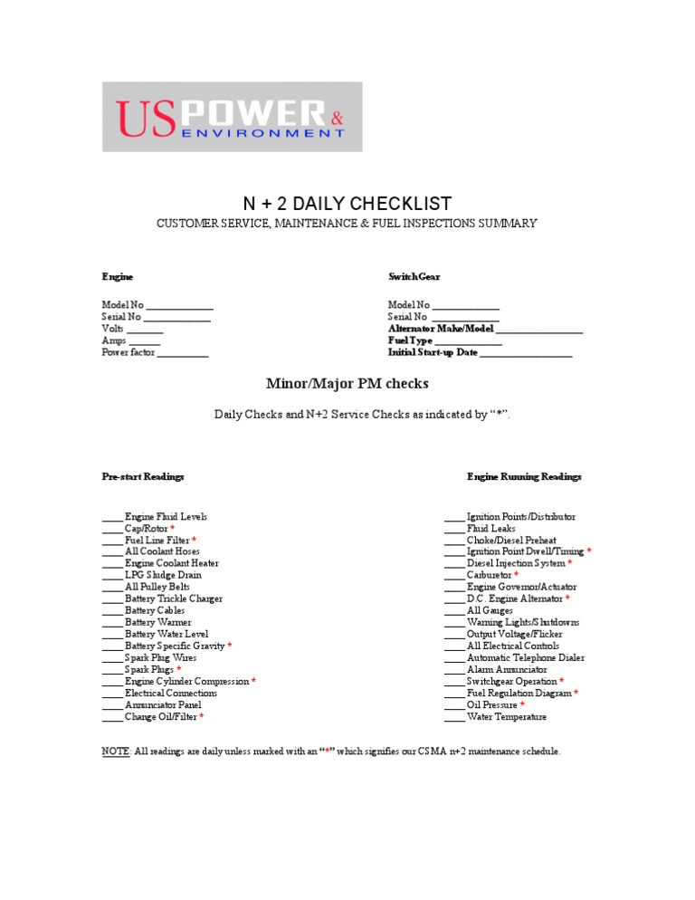 Daily Maintenance Checklist for Engines | PDF | Ignition System ...