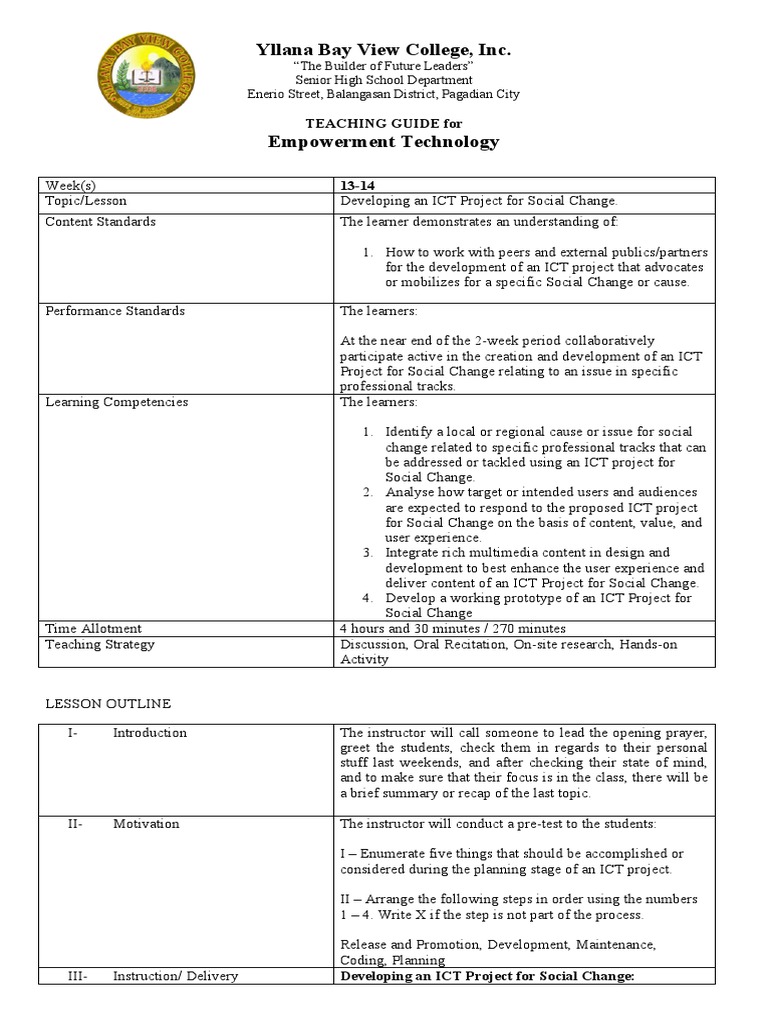 Yllana Bay View College, Inc.: Teaching Guide For | PDF | Educational ...