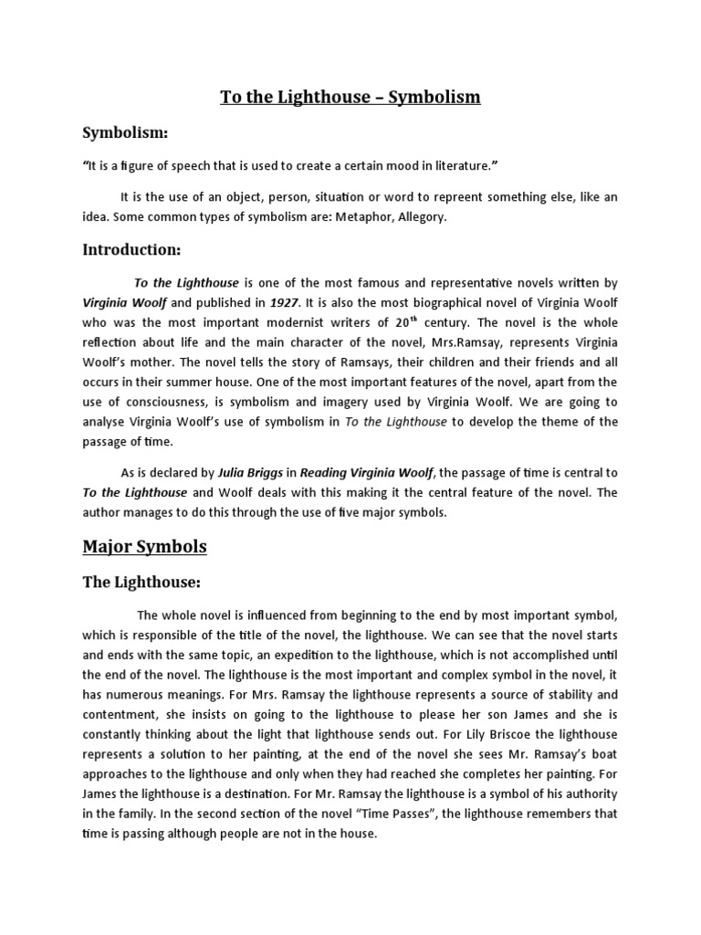 Lighthouse Symbolism in Woolf's Novel | PDF | To The Lighthouse ...