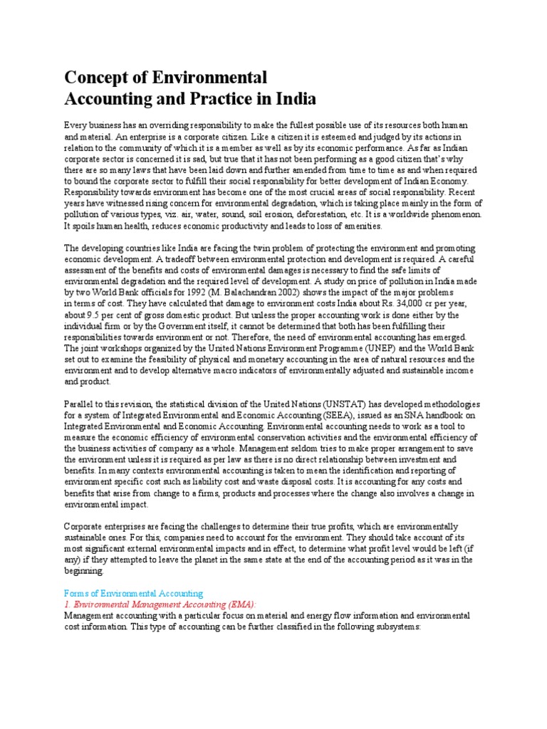 Concept of Environmental Accounting in India | PDF | Business | Accounting