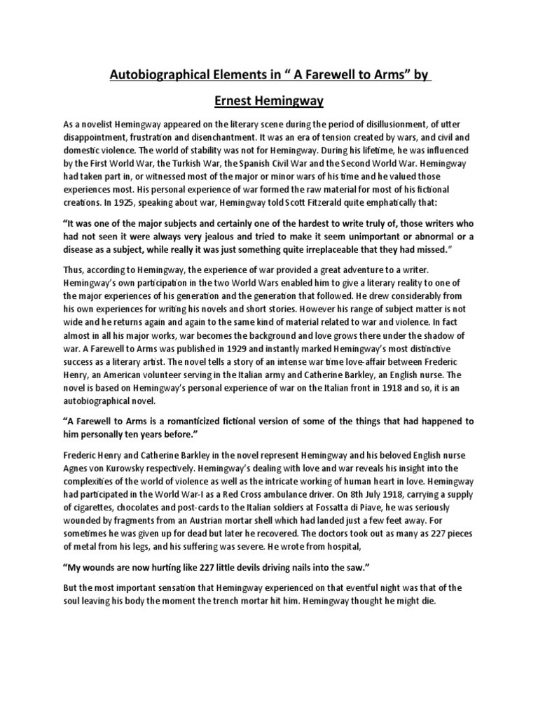 Autobiographical Elements in | PDF | Ernest Hemingway | Unrest