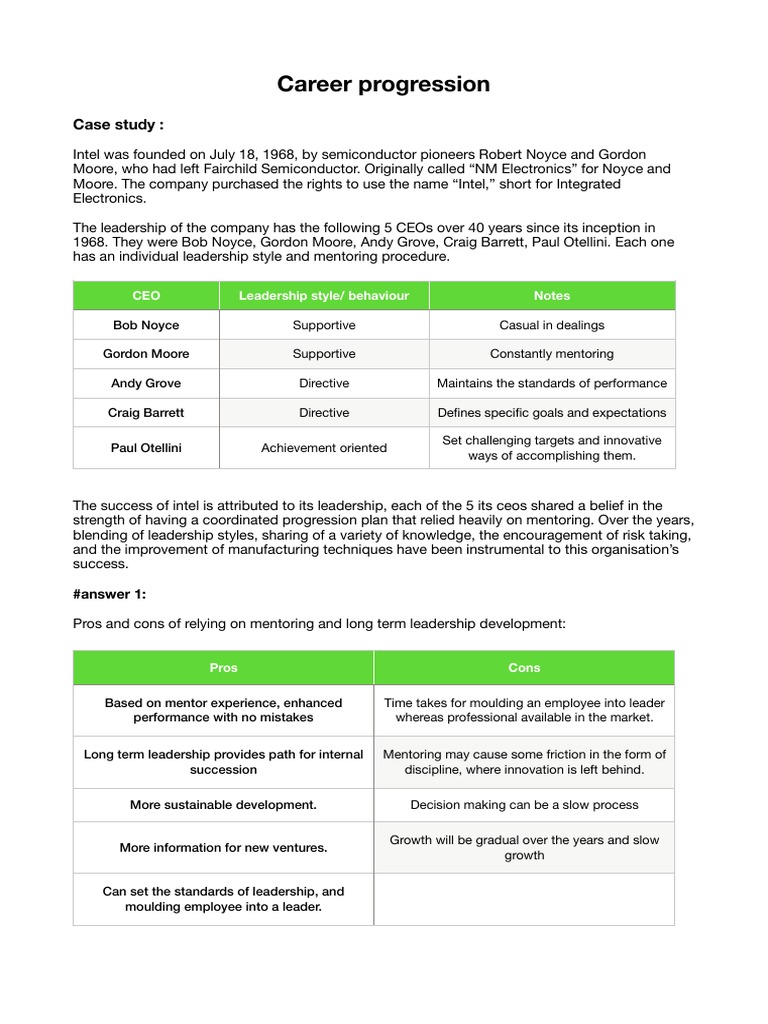 Career Progression: Case Study | PDF | Mentorship | Intel
