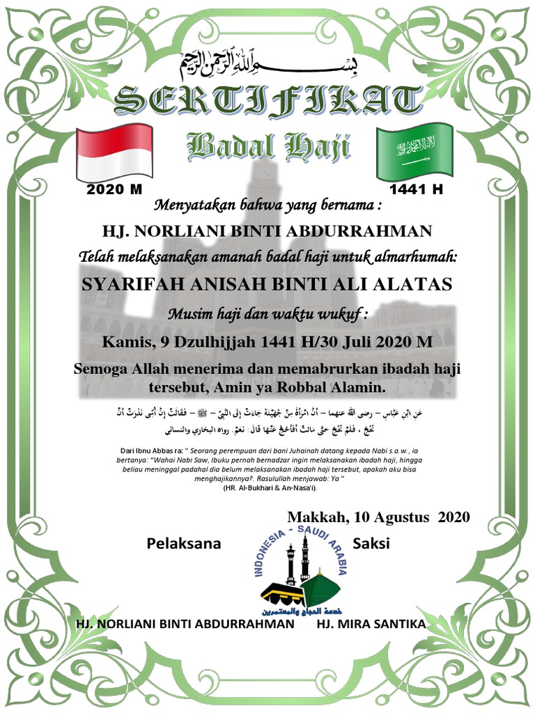 Contoh Sertifikat Badal Haji 2 | PDF