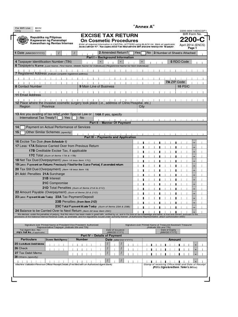 Excise Tax Return: On Cosmetic Procedures | PDF | Taxpayer | Payments