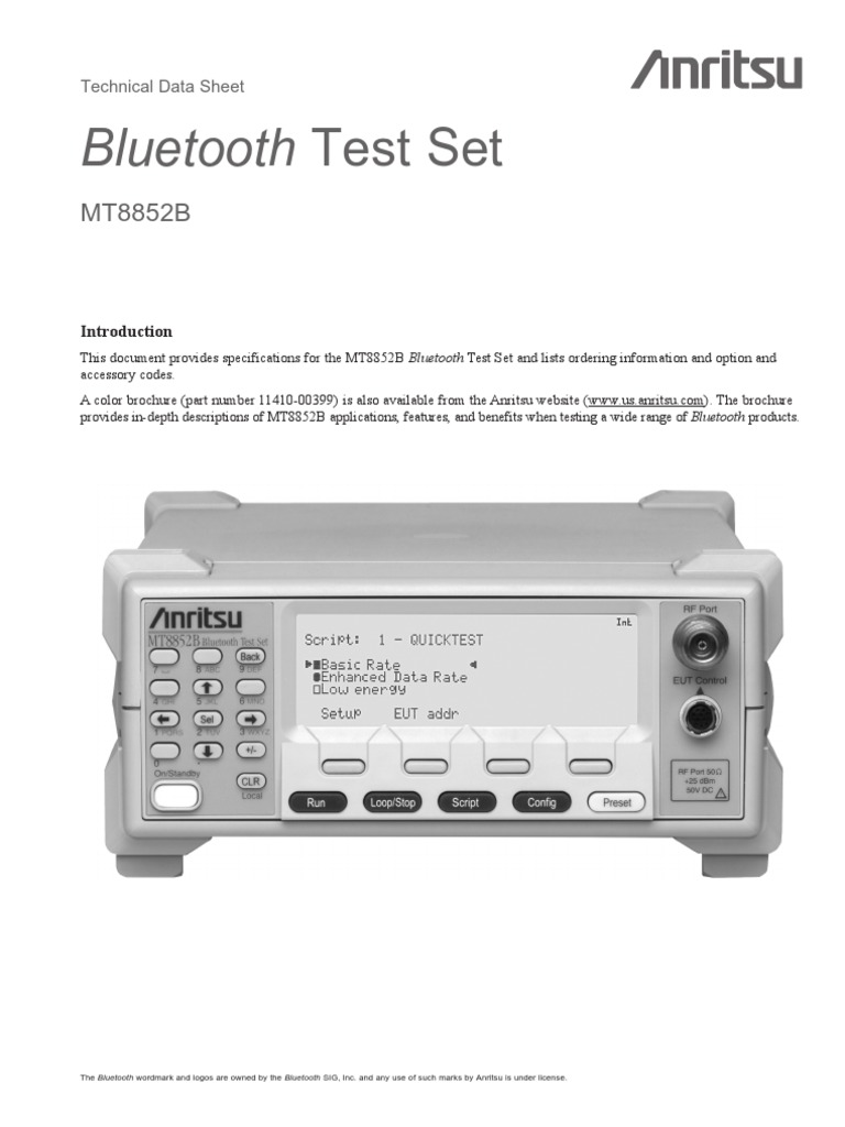 Bluetooth Test Set: Technical Data Sheet | Download Free PDF ...