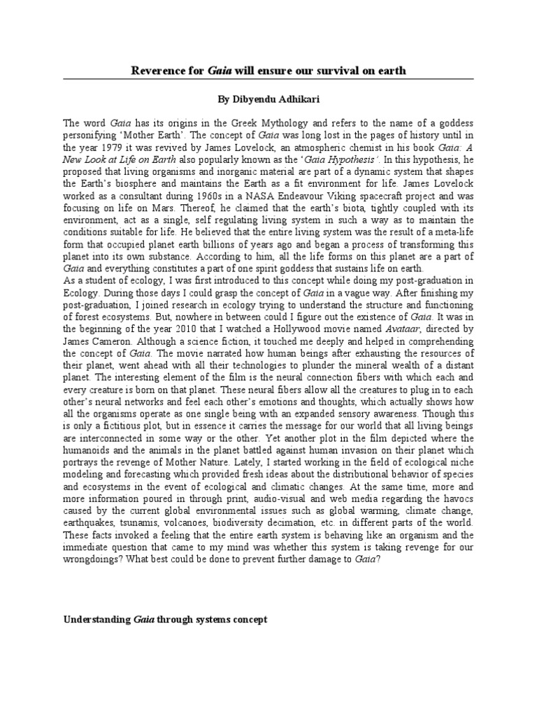 Reverence For Gaia | PDF | Gaia Hypothesis | Ecology